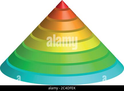 Layered cone. 3D conical pyramid of 8 multicolored rainbow spectrum ...