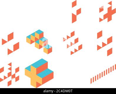 Cross of cubes. Retro colored. Isometric 3D vector object Stock Vector ...
