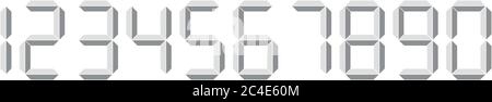 Grey 3D-like digital numbers. Seven-segment display is used in calculators, digital clocks or ...