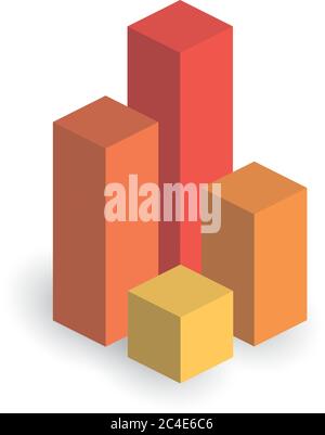 Bar chart of 4 growing columns. 3D isometric colorful vector graph ...