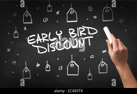 Hand writing sign Early Bird Ticket, Concept meaning Buying a ticket ...