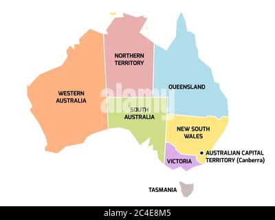 Simplified map of Australia divided into states and territories. Green ...