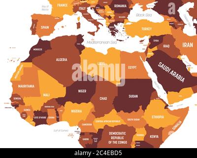 Africa map - brown orange hue colored on dark background. High detailed ...