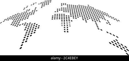 Dotted map of World. Side view distortion. Black vector dots on white ...