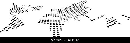 Dotted map of World. Side view distortion. Black vector dots on white ...