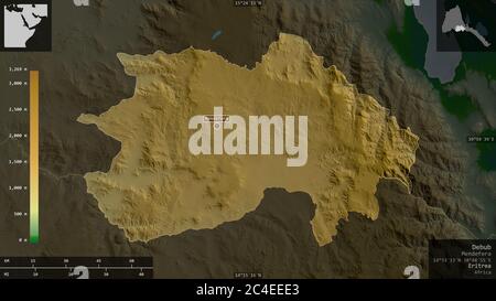 Debub, region of Eritrea. Colored shader data with lakes and rivers ...