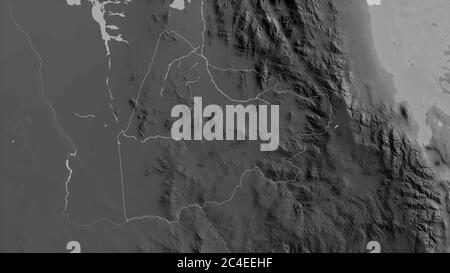 Gash Barka, region of Eritrea. Grayscale elevation map with lakes and ...