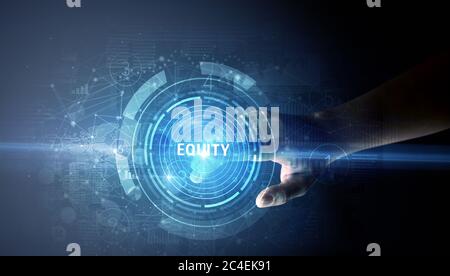 Hand touching EQUITY button, modern business technology concept Stock ...