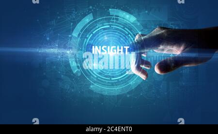 Hand touching INSIGHT button, modern business technology concept Stock ...