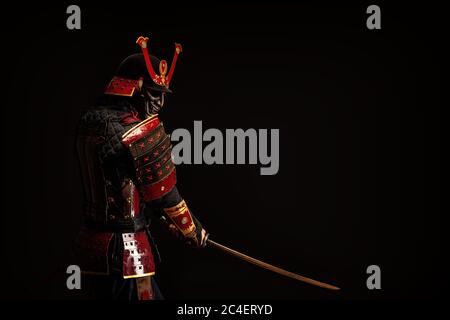Portrait of a samurai in armor in attack position Stock Photo - Alamy