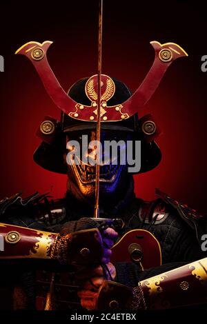 Portrait of a samurai in red armor Stock Photo - Alamy
