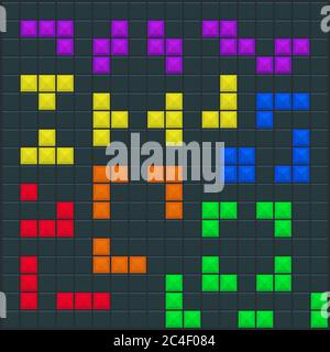 Game tetris square template. Old video game pieces. Vector illustration ...