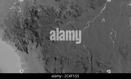Faranah, region of Guinea. Grayscaled map with lakes and rivers. Shape ...
