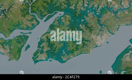 Biombo, region of Guinea-Bissau. Satellite imagery. Shape presented ...