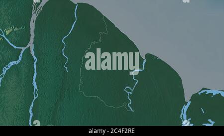 Mahaica-Berbice, region of Guyana. Colored elevation map with lakes and ...