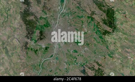 Budapest map, satellite view, city, Hungary. 3d rendering Stock Photo ...