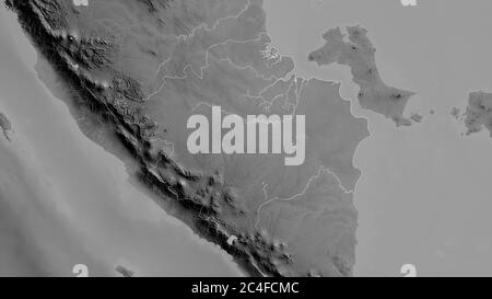 Sumatera Selatan, province of Indonesia. Grayscale elevation map with ...