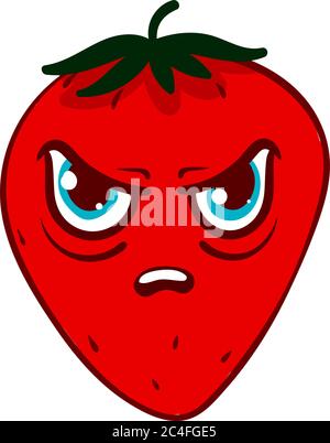 Angry strawberry, illustration, vector on white background Stock Vector ...