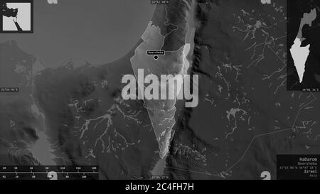 HaDarom, district of Israel. Grayscaled map with lakes and rivers ...