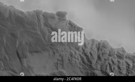 Saint Mary, parish of Jamaica. Grayscale elevation map with lakes and ...