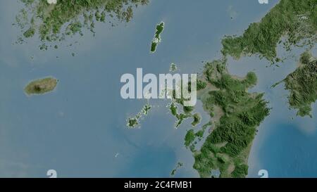 Nagasaki, prefecture of Japan. Satellite imagery. Shape presented ...
