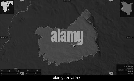 Kakamega, county of Kenya. Grayscaled map with lakes and rivers. Shape ...