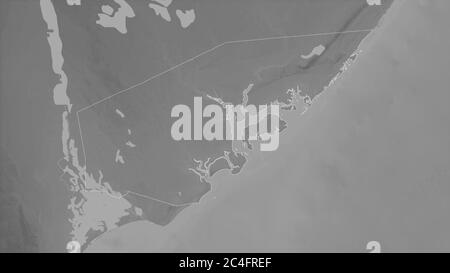 Lamu, county of Kenya. Grayscaled map with lakes and rivers. Shape ...