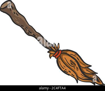 Witch flying on broom. Vector illustration isolated on white background ...