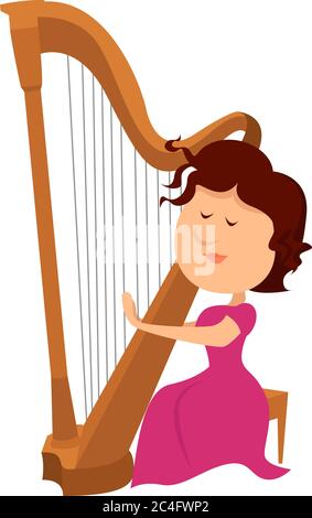 Elegant woman playing on harp instrument. Musical player harpist ...