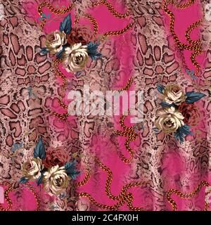 Animal print,snake pattern,chain pattern,flowers pattern Stock Photo ...