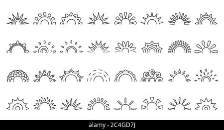 Half sunburst frame set. Sunrise and sunset symbols collection. Radial ...