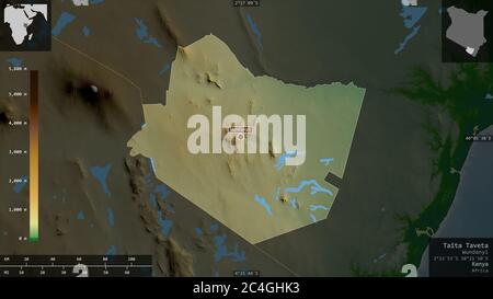 Taita Taveta, county of Kenya. Colored relief with lakes and rivers ...