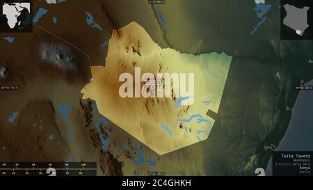 Taita Taveta, county of Kenya. Colored relief with lakes and rivers ...