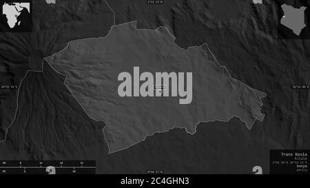 Trans Nzoia, county of Kenya. Grayscaled map with lakes and rivers ...