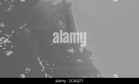 Al Ahmadi, province of Kuwait. Grayscale elevation map with lakes and ...