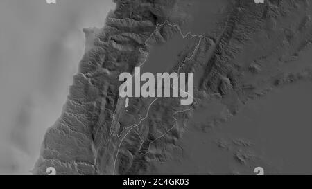Bekaa, governorate of Lebanon. Grayscaled map with lakes and rivers ...