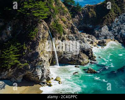 Aerial view of Water Fall McWay Falls Julia Pfeiffer Burns Park Big Sur ...