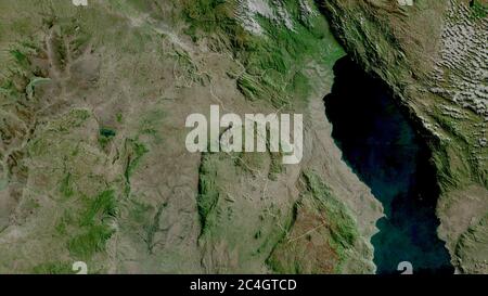 Chitipa, district of Malawi. Satellite imagery. Shape presented against ...
