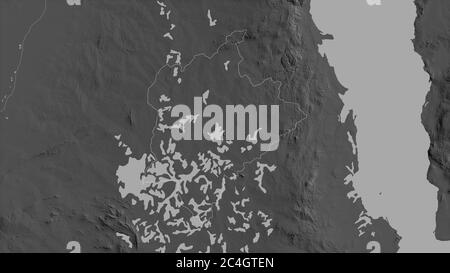 Kasungu, district of Malawi. Grayscaled map with lakes and rivers ...