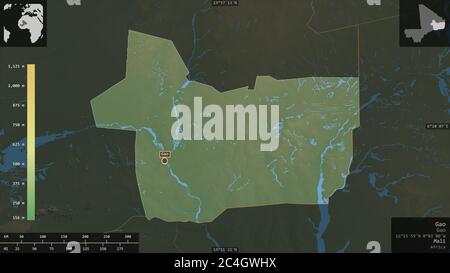 Gao, region of Mali. Colored shader data with lakes and rivers. Shape ...