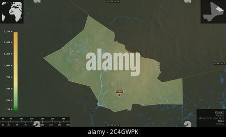 Kidal, region of Mali. Colored shader data with lakes and rivers. Shape ...