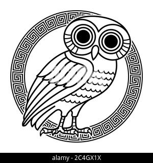 Greek ancient coin from Athens, vintage illustration. Old engraved ...