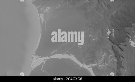 Trarza, region of Mauritania. Grayscaled map with lakes and rivers ...