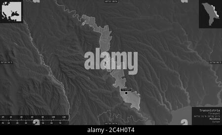 Transnistria, territorial unit of Moldova. Grayscale elevation map with ...