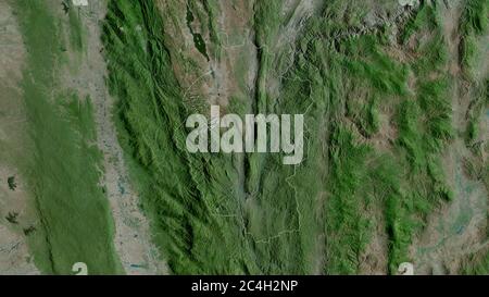 Kayah, state of Myanmar. Satellite imagery. Shape presented against its ...