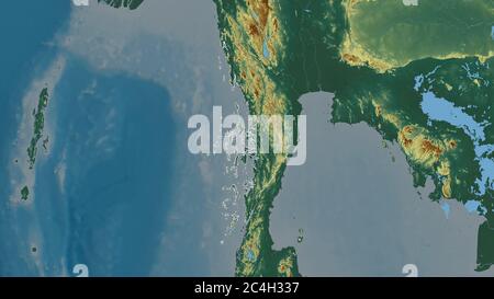 Tanintharyi, division of Myanmar. Colored relief with lakes and rivers ...