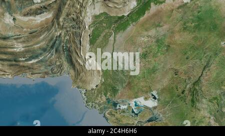 Sind, province of Pakistan. Satellite imagery. Shape presented against ...