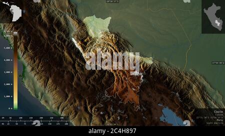 Cusco, region of Peru. Colored shader data with lakes and rivers. Shape ...