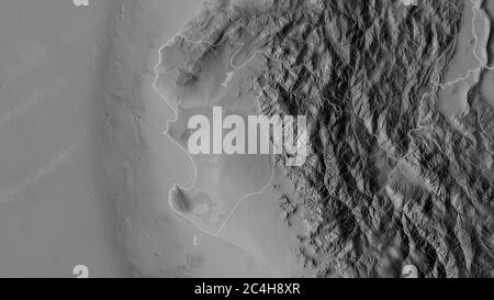 Piura, region of Peru. Grayscaled map with lakes and rivers. Shape ...