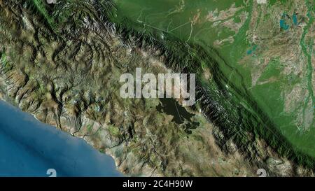 Puno, region of Peru. Satellite imagery. Shape presented against its ...